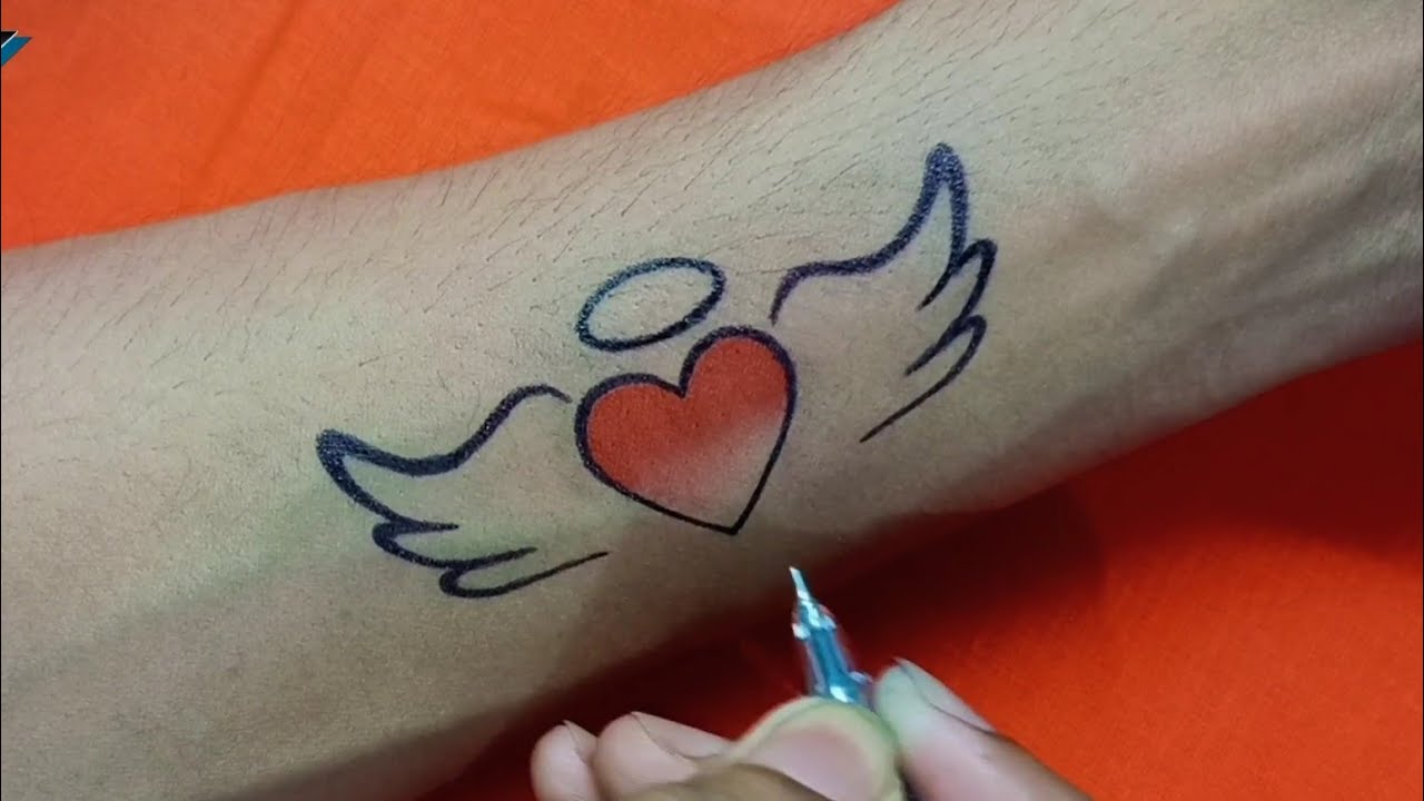 Making an amazing combination of heart & wings tattoo on hand | VK ...