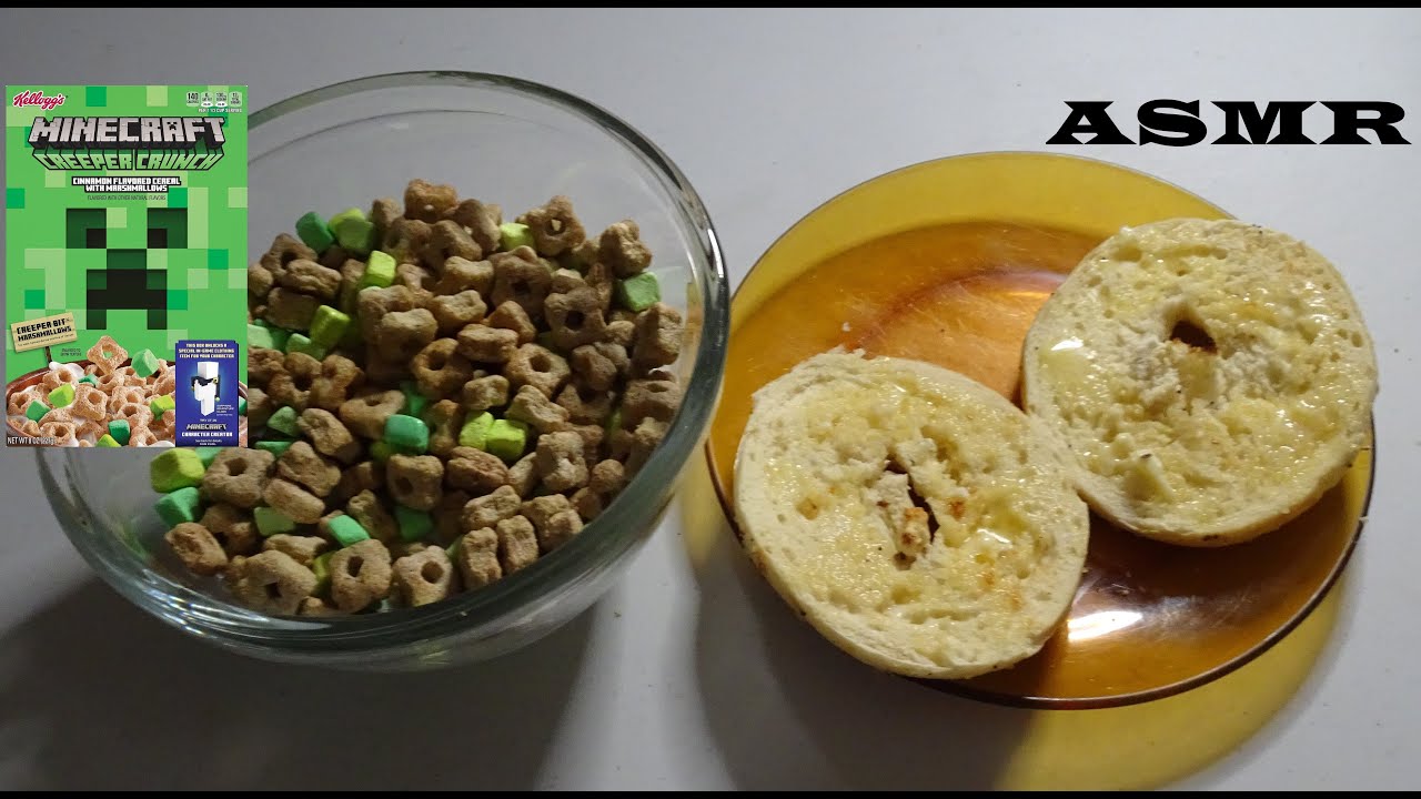 MINECRAFT CREEPER CRUNCH & EVERYTHING BAGEL ASMR MUKBANG - YouTube