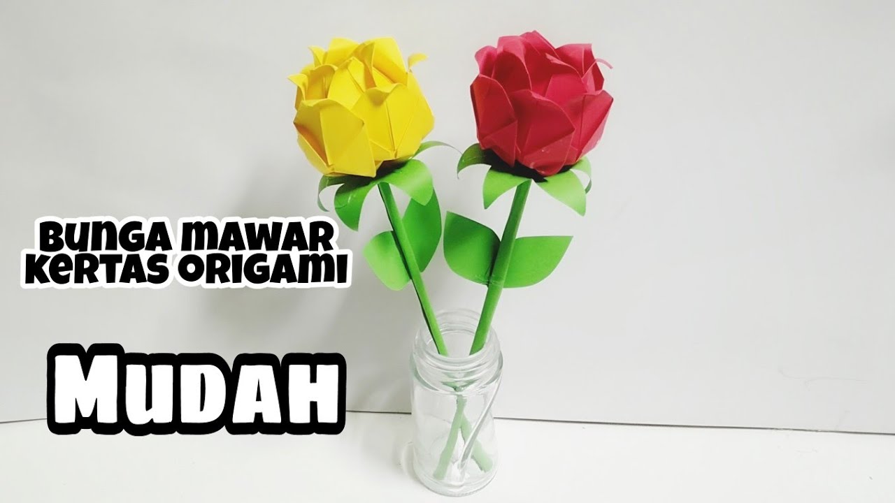 cara membuat bunga mawar kertas origami mudah - YouTube