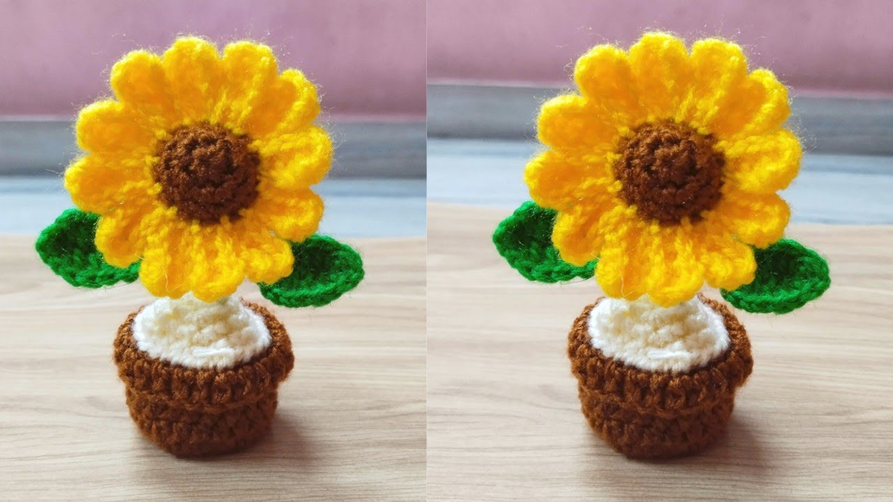 EASY Crochet Sunflower Pot 🌻| Crochet Sunflower Potted Plant | Crochet ...