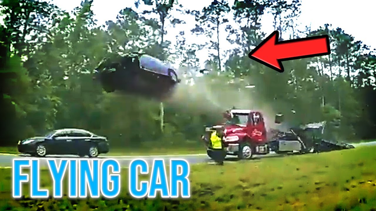 Car Crashes Into Tow Truck And Goes FLYING - YouTube