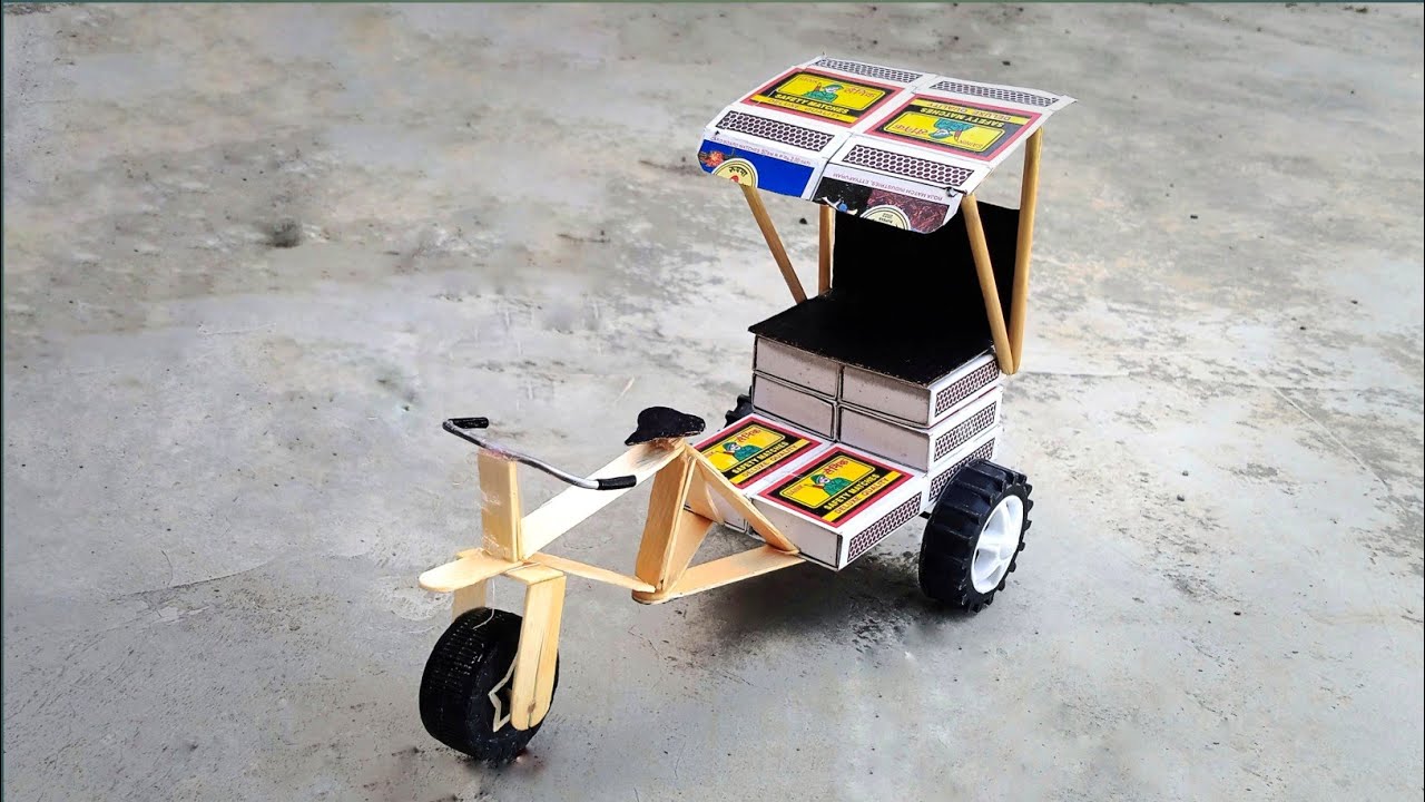 How to make matchbox cycle rickshaw | matchbox cycle rickshaw - YouTube