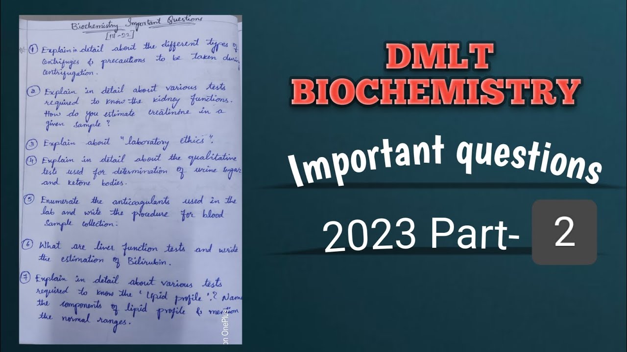 Biochemistry important questions DMLT #dmlt #bscmlt #importantquestions ...