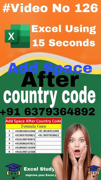 Excel: Add Space After Country Code (Tutorial) - YouTube