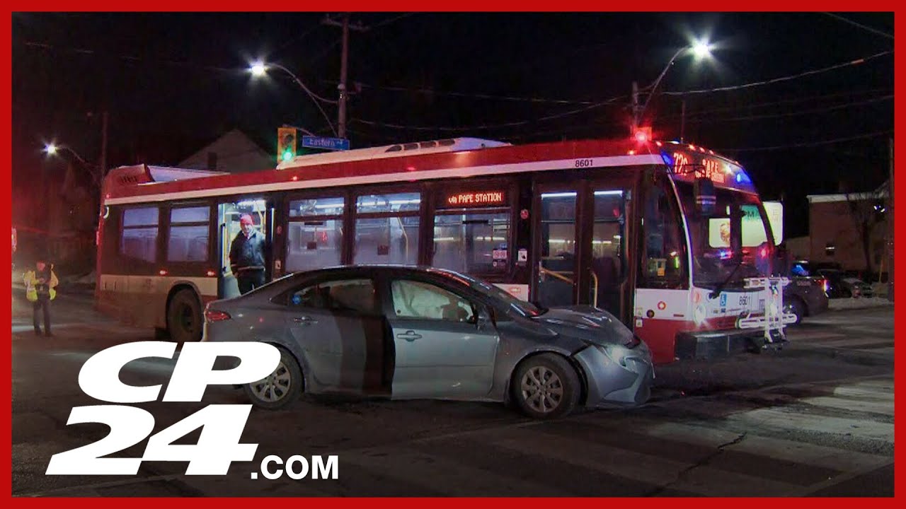 Two people injured in collision involving car and TTC bus - YouTube