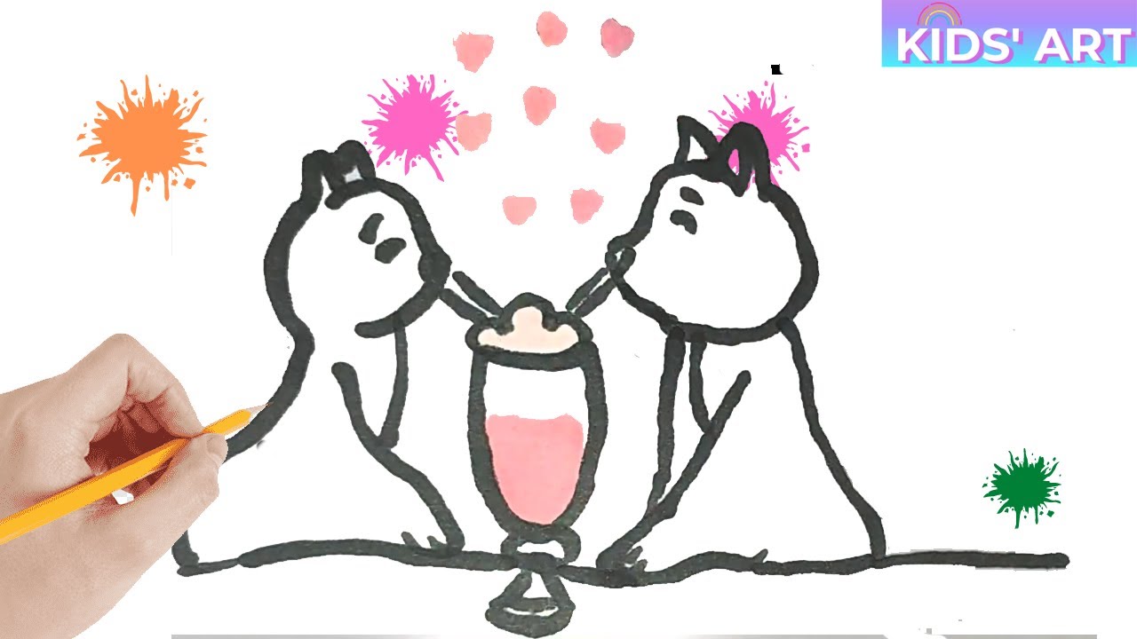 HOW TO DRAW CUTE CAT LOVERS And Milkshake - A Tutorial - YouTube