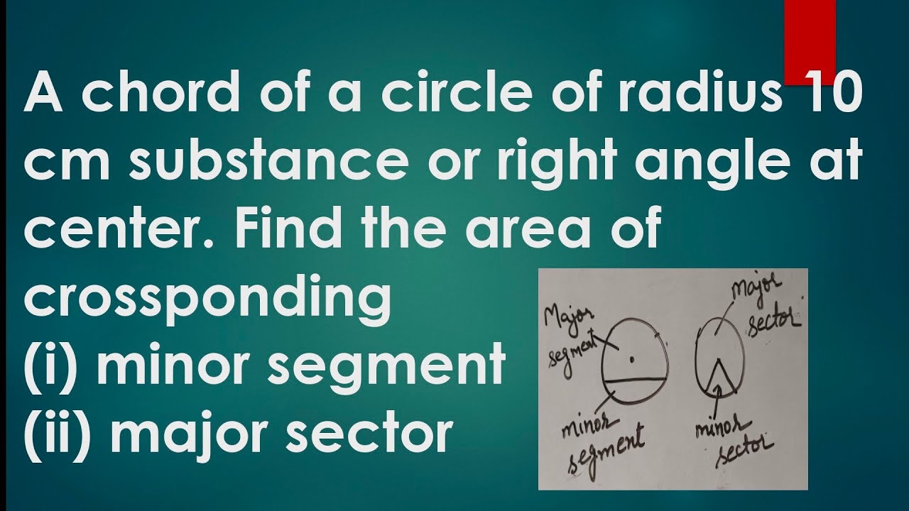 Chord of circle of radius 10cm subtend right angle at center find area ...