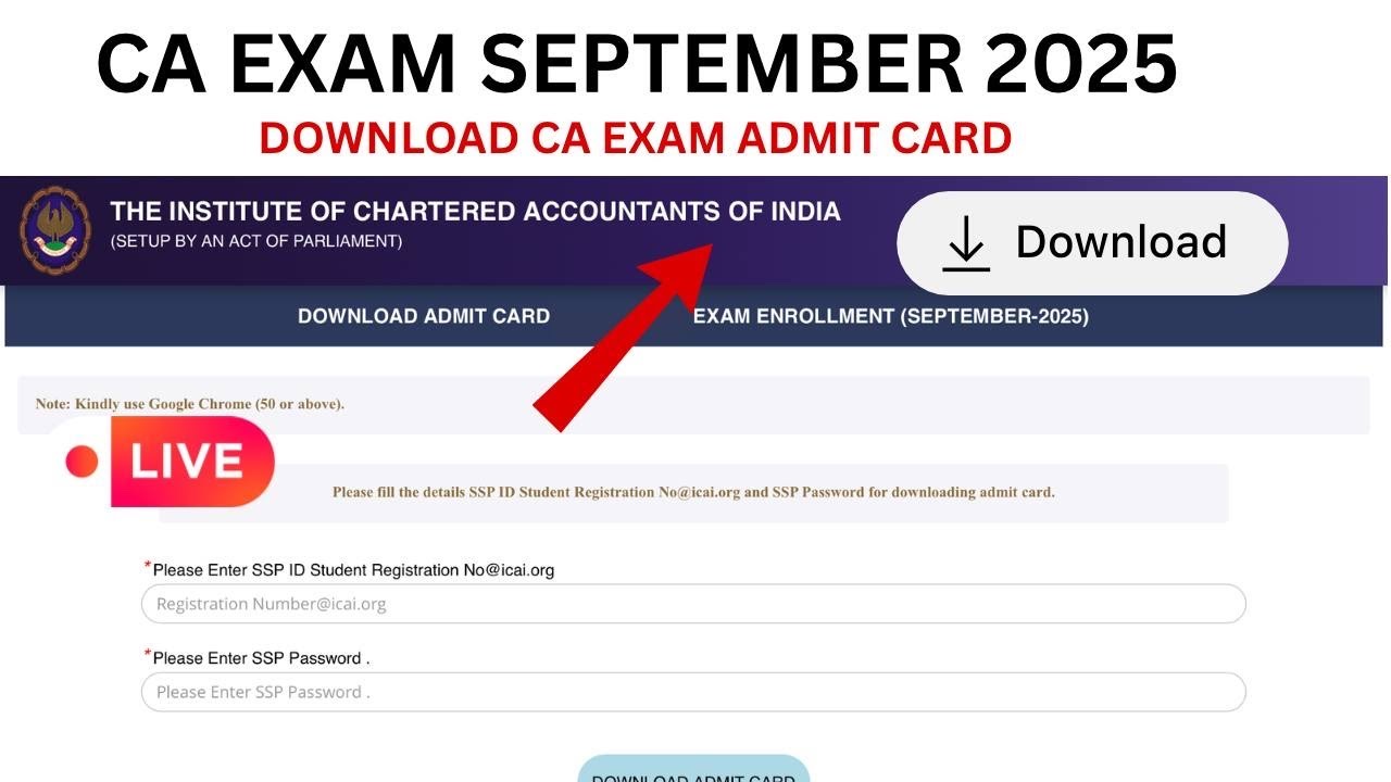 live Demo :- How to Download CA Exam September 2025 Admit card | CA ...