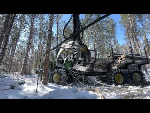 Logging northern Minnesota pine thinning with John Deere 1110e ...