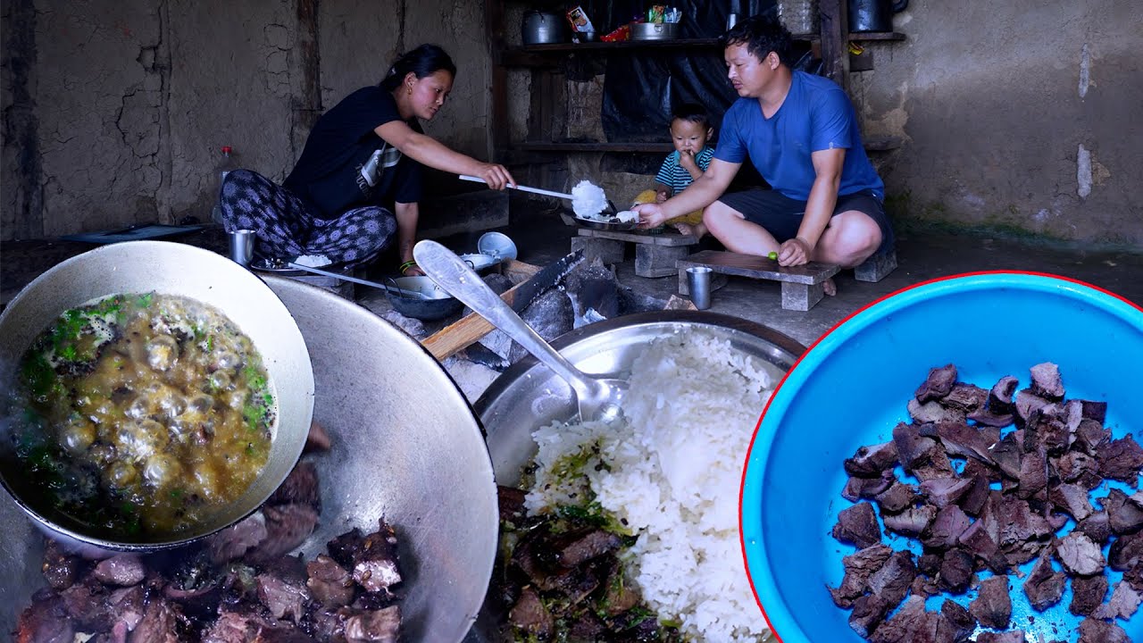 buff soup curry & rice cooked by Rita Rai || Life in rural Nepal ...