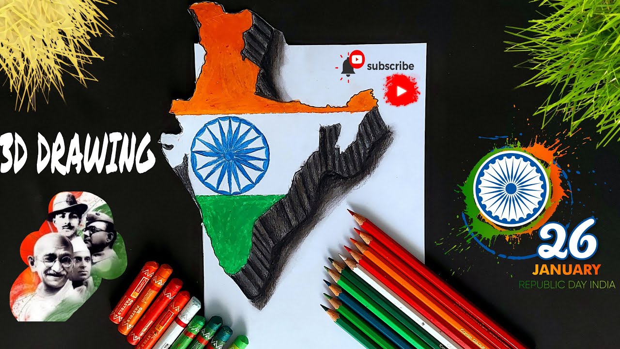 Drawing India | 3D Drawing of India | Republic day and Special Drawing ...