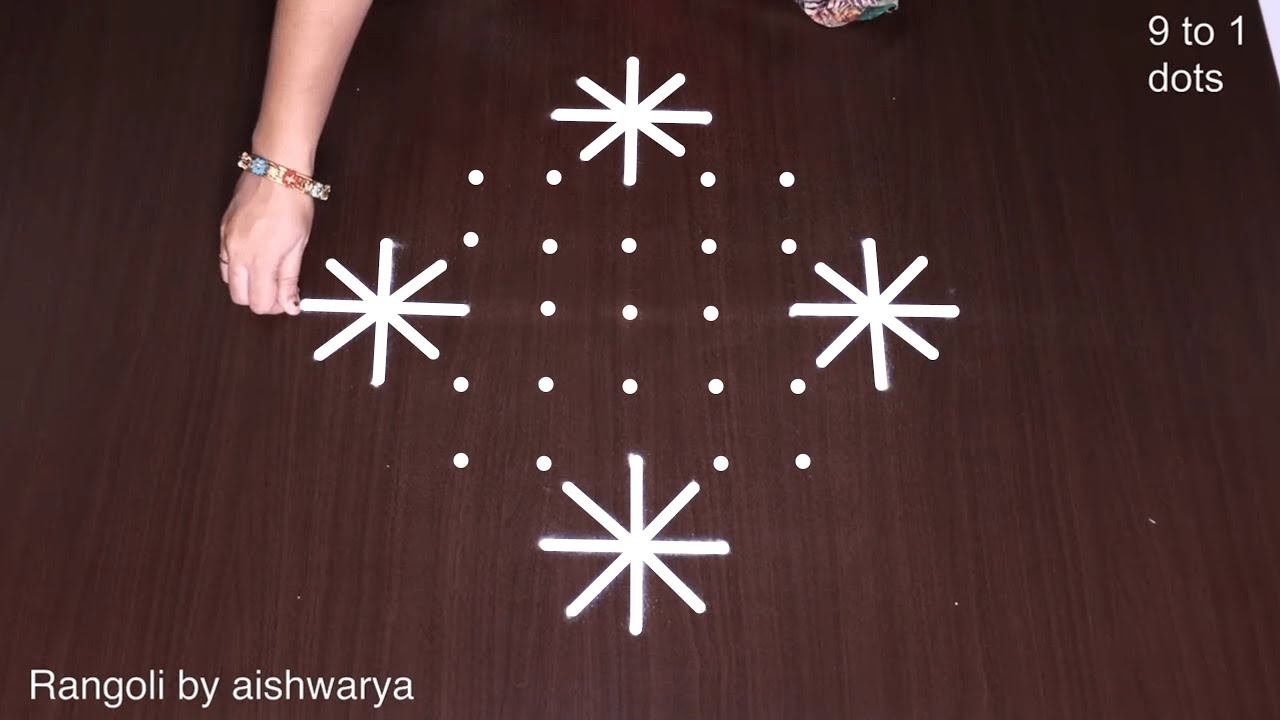 Simple Rangoli Designs Chukki | Kolam With 9x1 Dots Perfect Muggulu ...