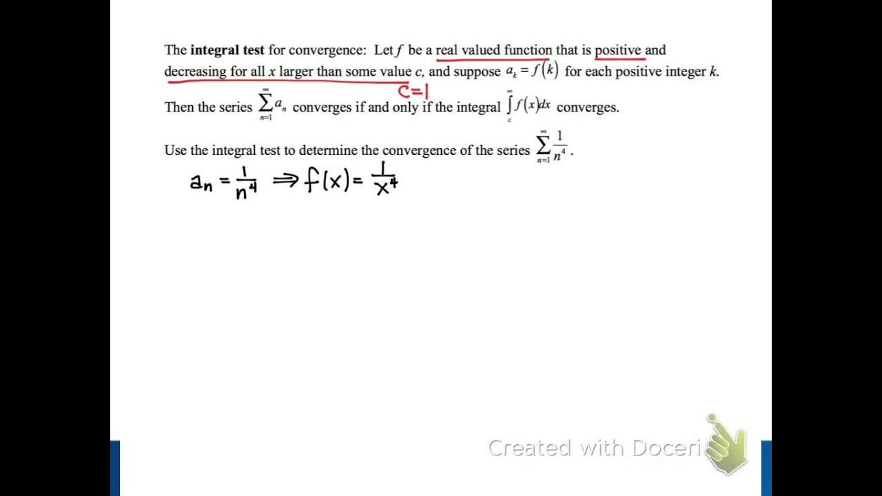 Screencast 8.3.4 Determine convergence of a series using integral test ...