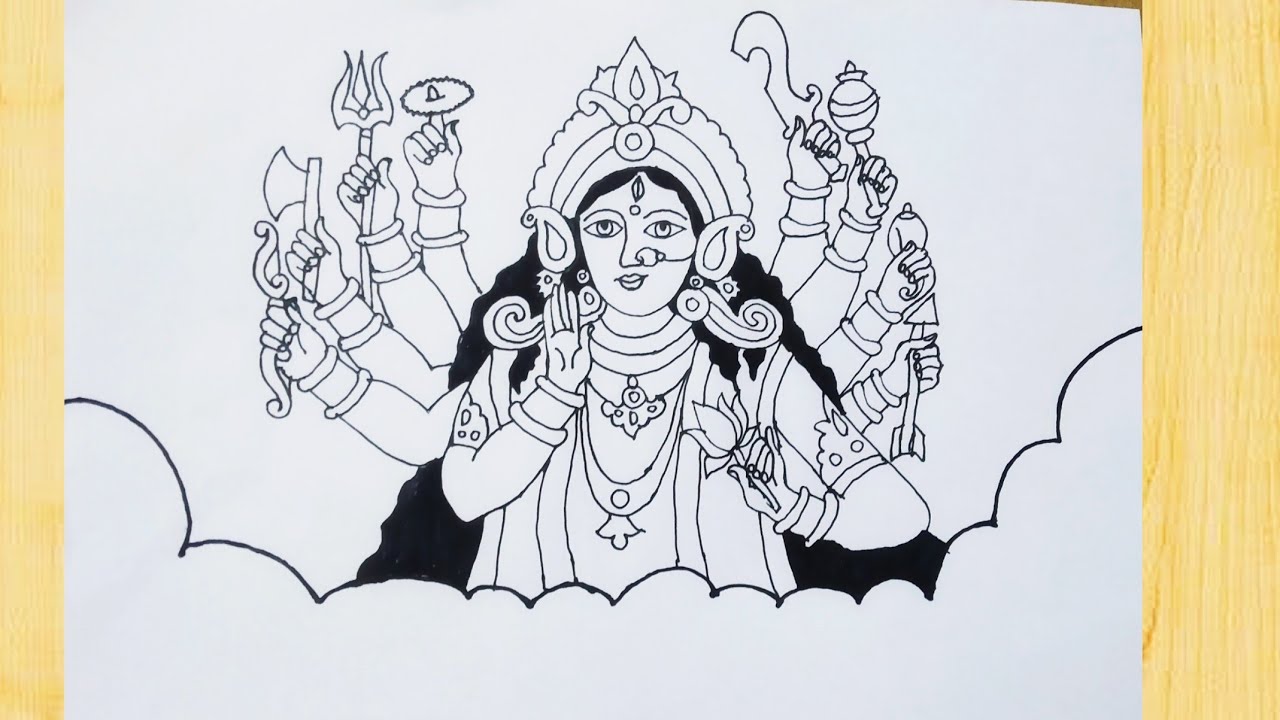How to draw Durga mata drawing Pencil drawing | Durga maa drawing easy ...