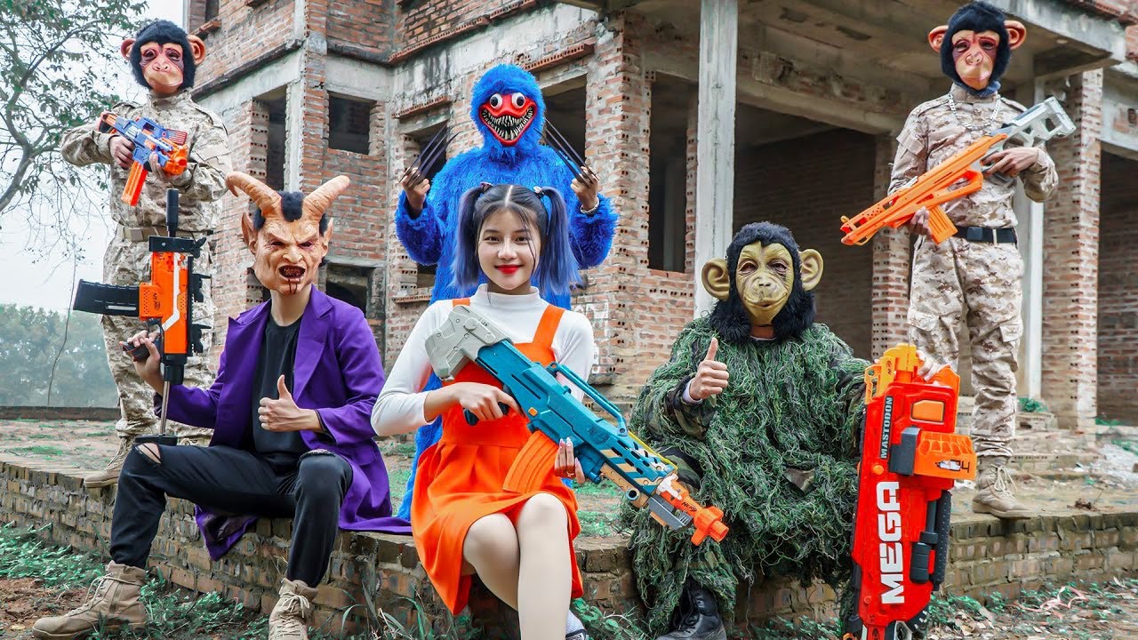 Mask Nerf War: Alpha Girl Nerf Guns King Monkey Fight Crime Monster Furious Battle Against ...