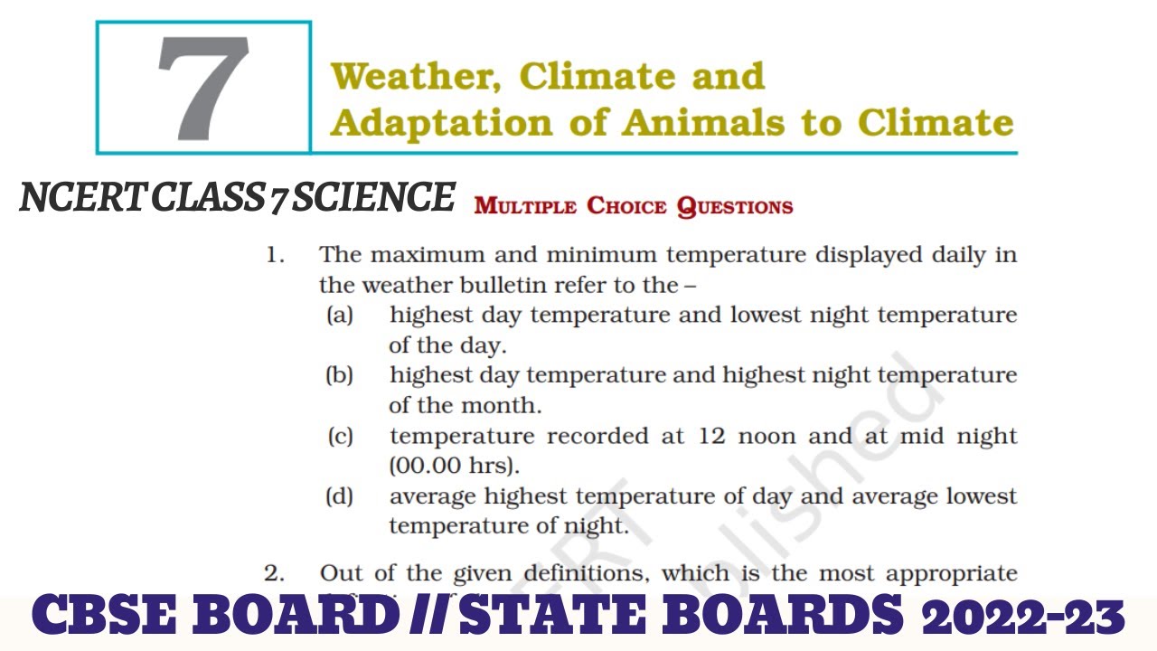 Best MCQ Class 7 Weather, Climate & Adaptations of Animals to Climate ...