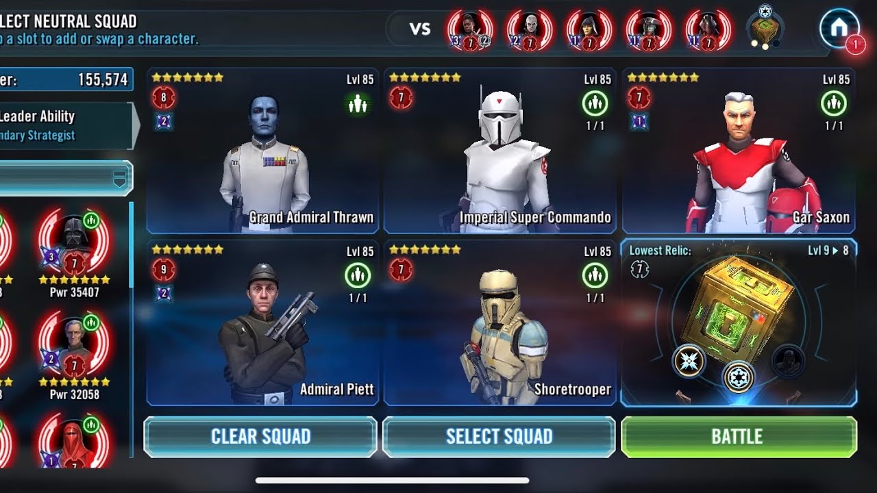 THRAWN V REVA (doubt n 400% offence dc) Swgoh counter - YouTube