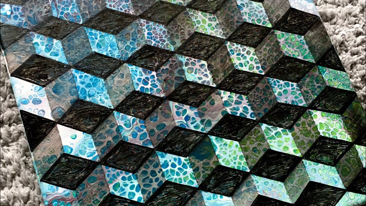 #064 3D Cube Acrylic pour painting tutorial - YouTube