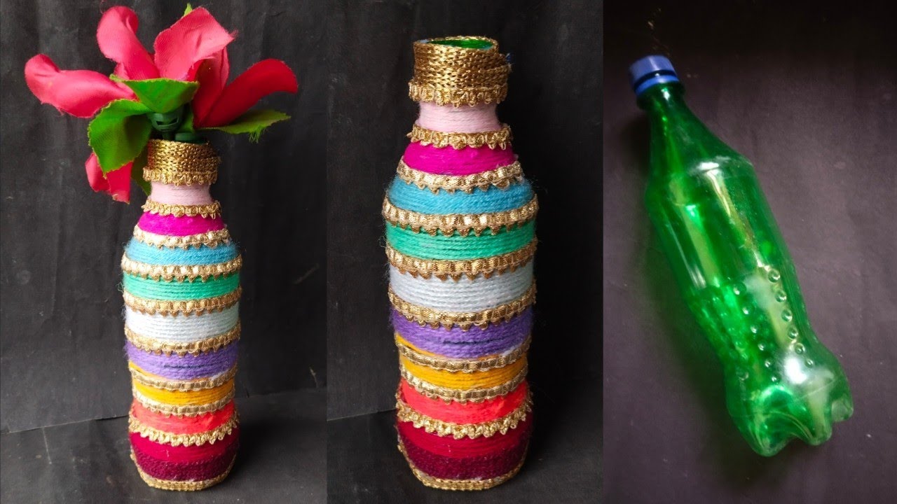 Unique Plastic Bottle decoration Idea/Bottle art with woolen Thread ...