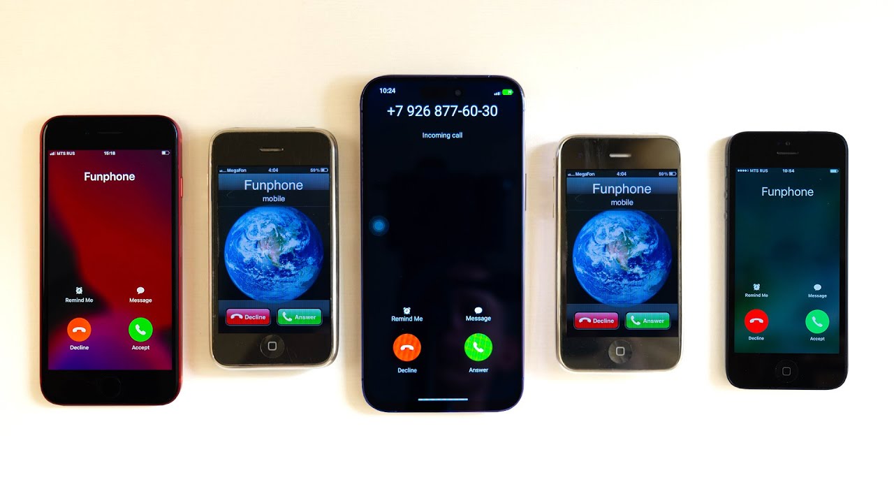 IPhone 14 Pro Max Vs IPhone 8 Vs IPhone 2G Vs IPhone 5 Incoming Call