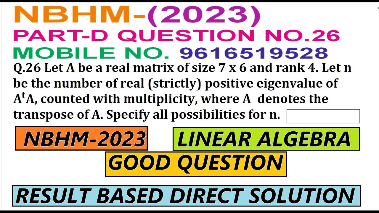 NBHM 2023 LINEAR ALGEBRA SOLUTION|NBHM 2023 PART D SECTION 1 QUESTION ...