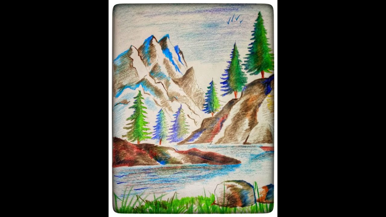 Painting a beautiful Landscape ||How to Draw a Mountain Landscape with ...