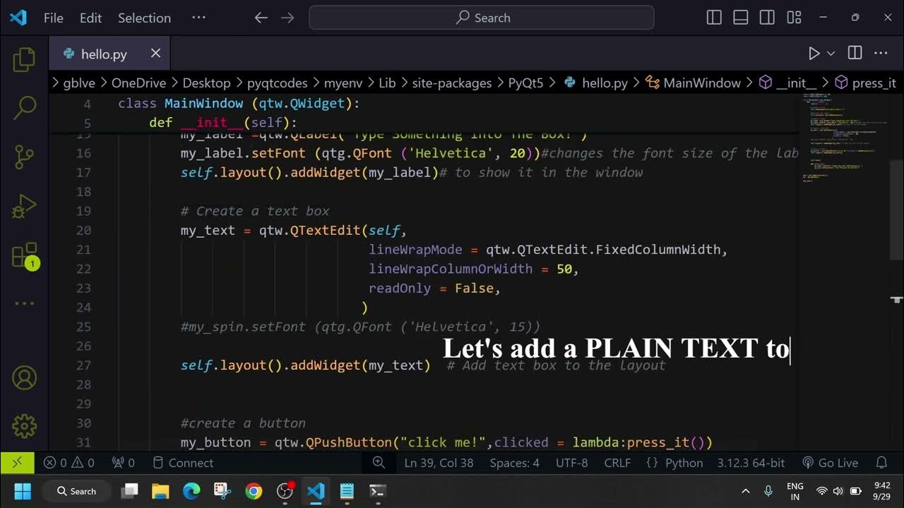 PyQT5 Code TEXT BOX - YouTube