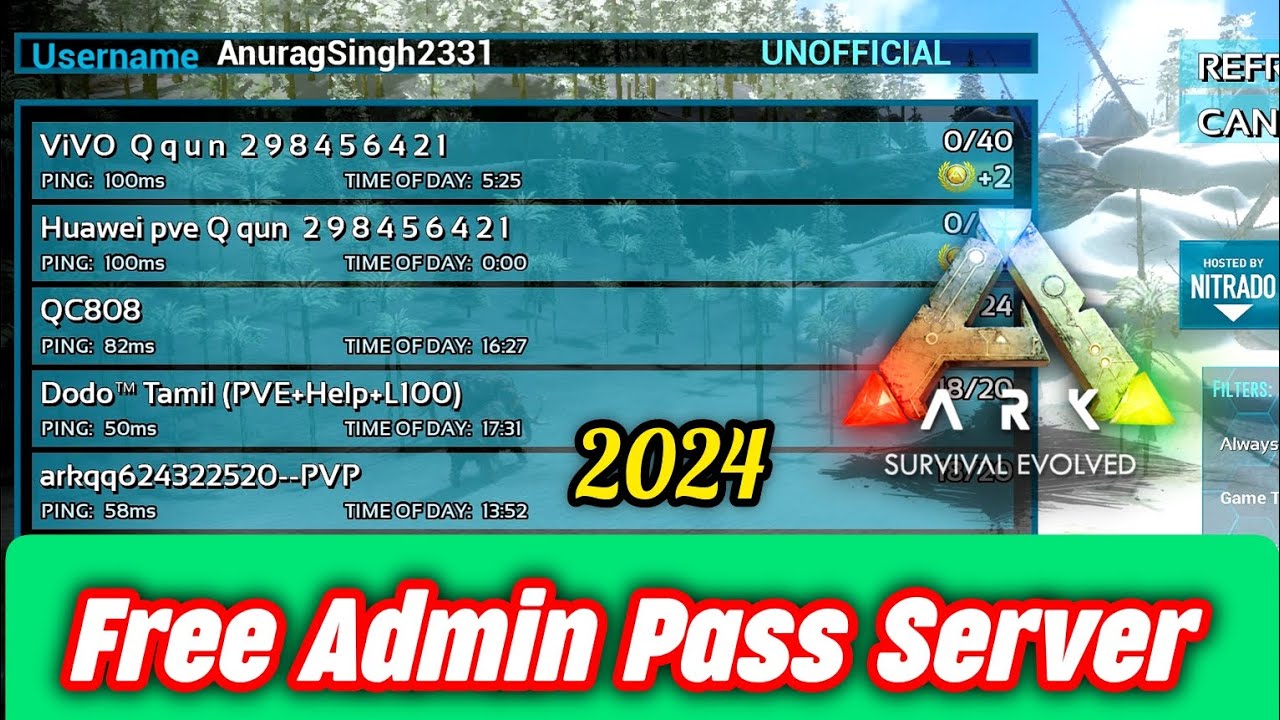 Free Admin Pass Server - Admin Pass in Video - Best Ark Server In Ark ...
