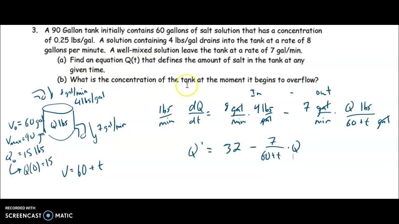 DifEQ SG1 - #3: First Order Differential Equation Tank Problem with ...