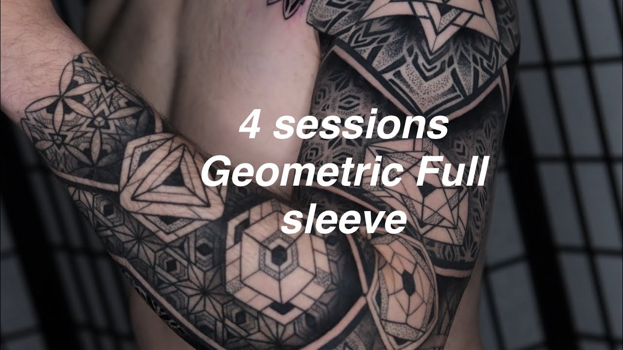 Four sessions geometric full sleeve tattoo - YouTube