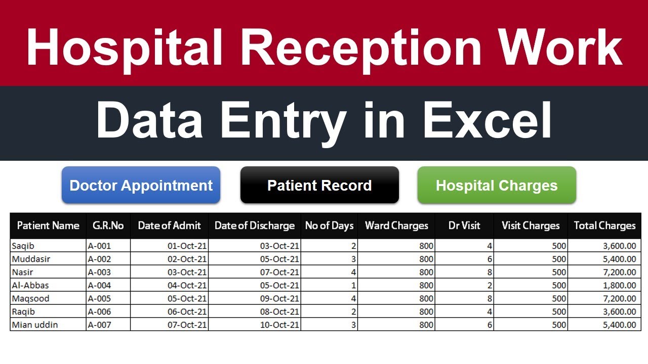Excel Work in Hospital | Hospital Reception Work in Computer | Data ...