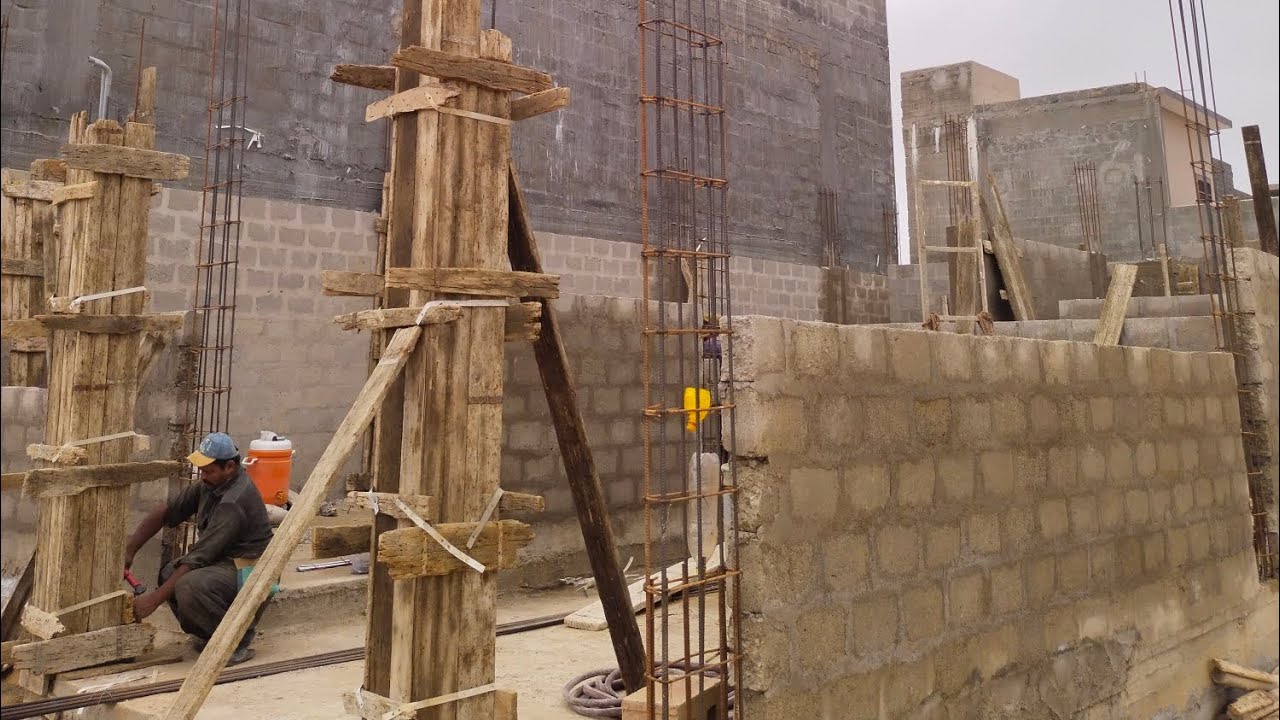 CONCRETE COLUMNS CONSTRUCTION PROCESS ! TRADITIONAL TIMBER FORMWORK ...