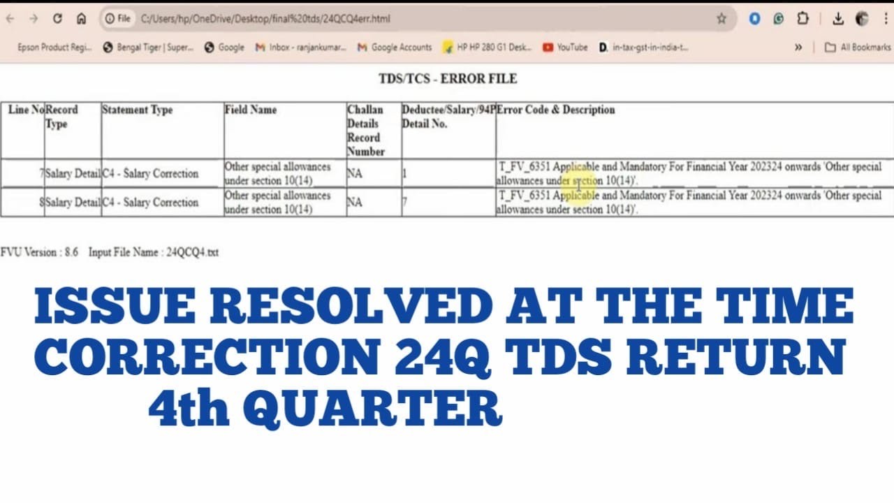 HOW TO ISSUE IS RESOLVE AT THE TIME OF CORRECTION 24Q TDS RETURN 4th ...
