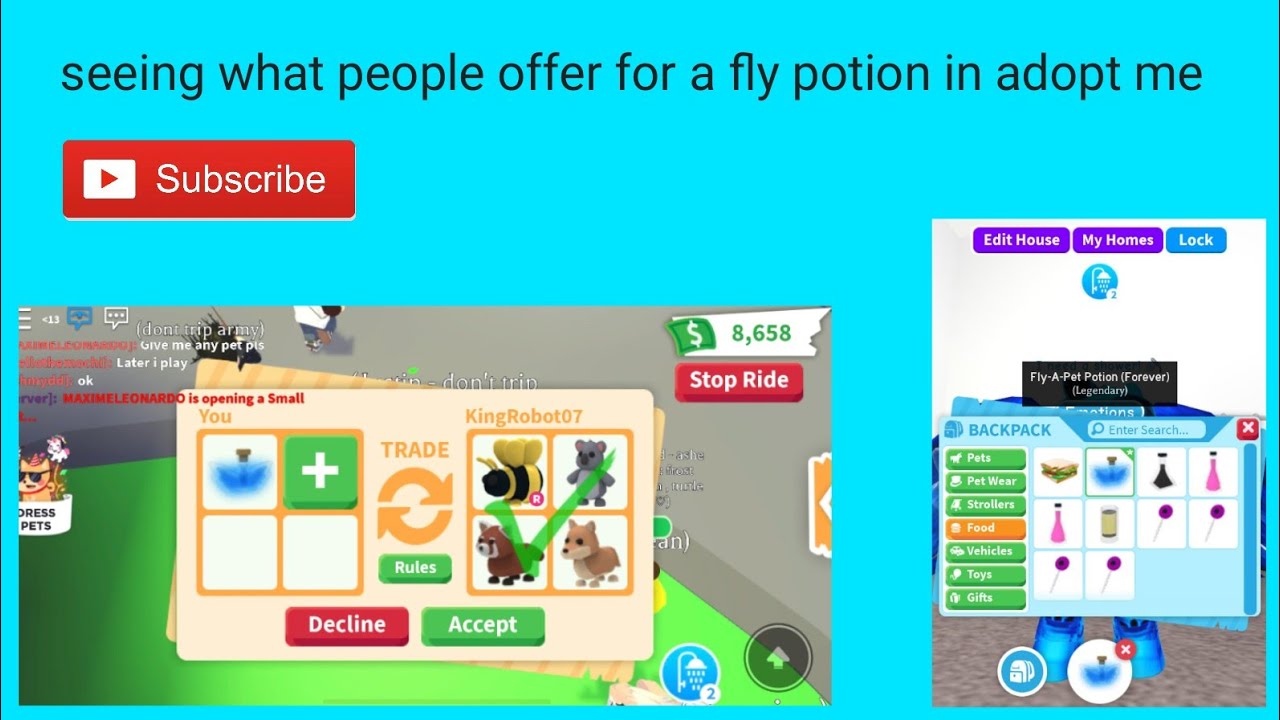 seeing what people will offer for a fly potion in adopt me - YouTube