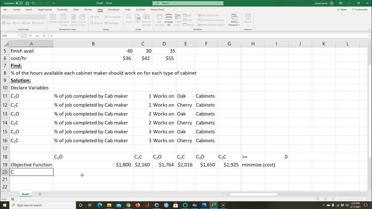 Solving a Difficult Linear Programming Word Problem on Excel - YouTube