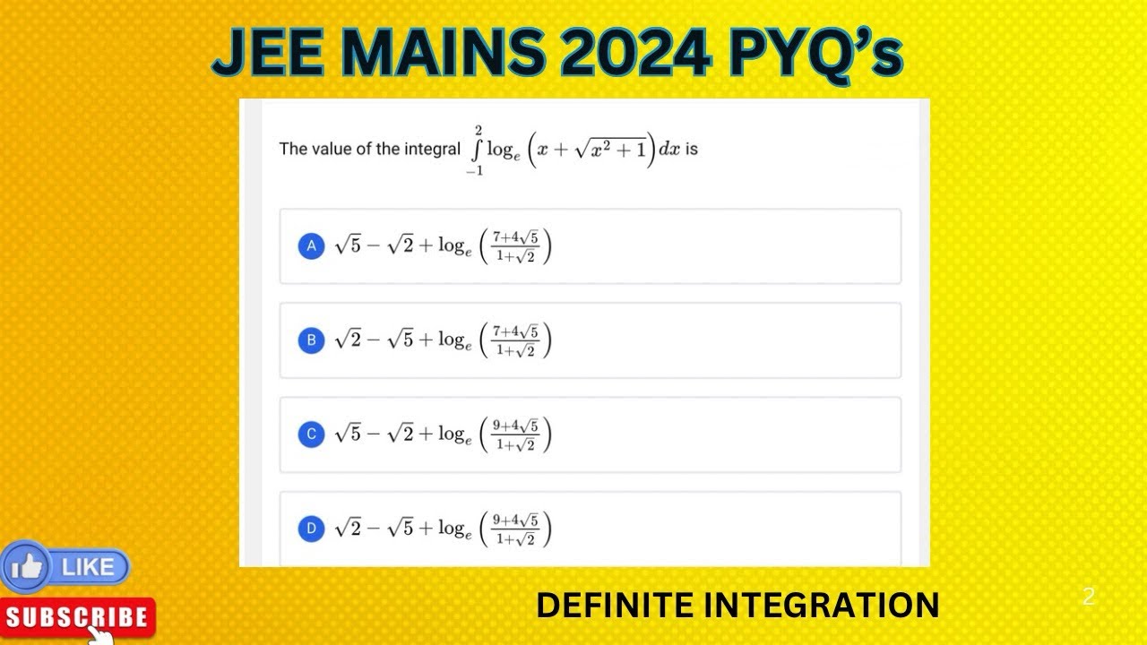JEE MAINS 2024 || APRIL 09 || DEFINITE INTEGRATION QUESTION - YouTube