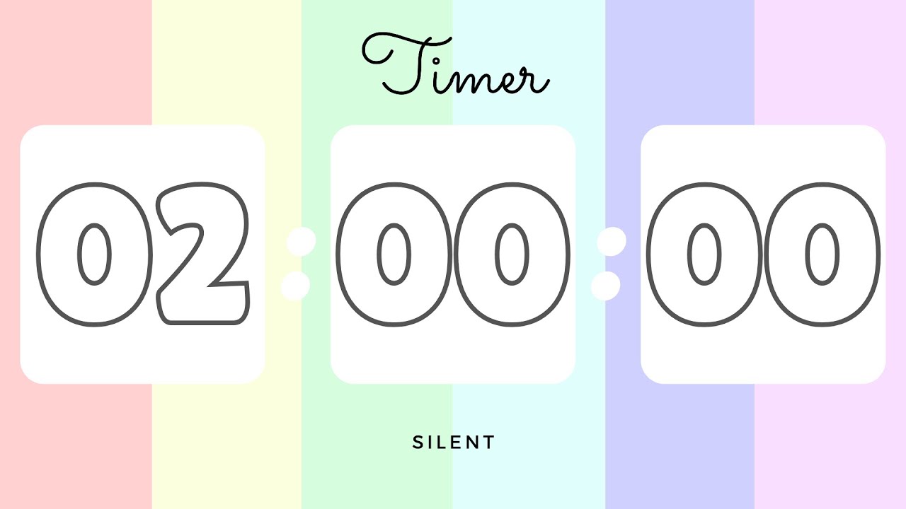 🌈 2 Hours Silent Timer with Cute Ending Alarm | Pastel Rainbow Timer ...