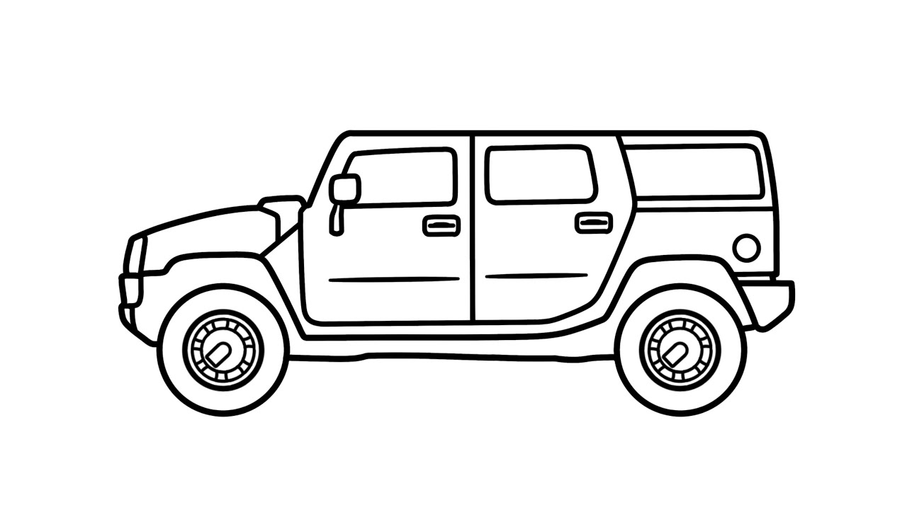 How to draw a HUMMER H2 easy / Drawing hummer h2 suv from the side step ...