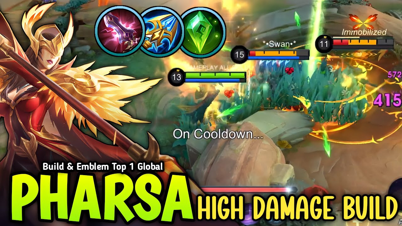 PHARSA SUPER HIGH DAMAGE BUILD & EMBLEM PERFECT ONE SHOT COMBO 😱 ...
