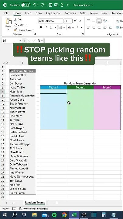 Random Team Generator in Excel‼️ #excel #exceltips #exceltutorial - YouTube