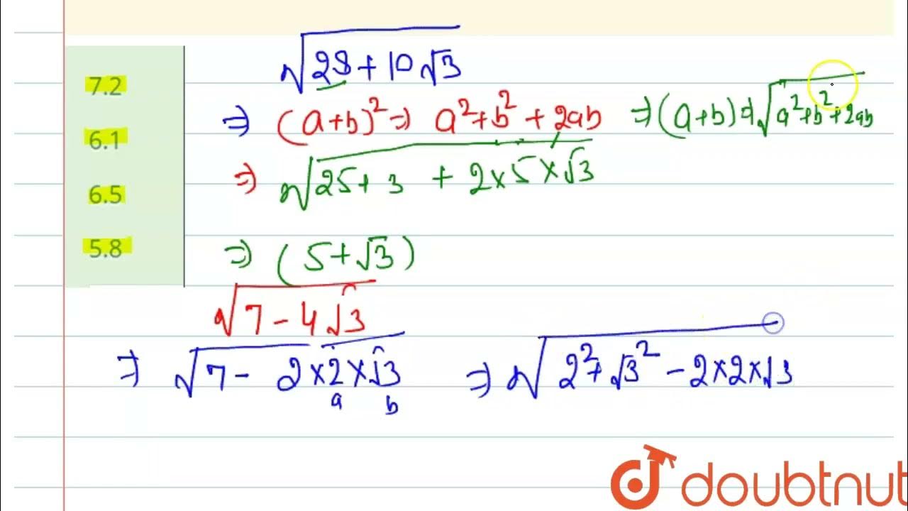 The value of sqrt(28+10 sqrt3)- sqrt(7-4 sqrt3) is closest to:sqrt(28 ...