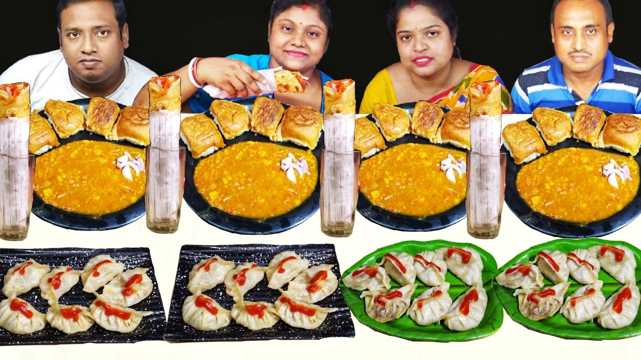 CHICKEN MOMO EGG ROLL PAV BHAJI EATING CHALLENGE // BENGALI FOOD ...