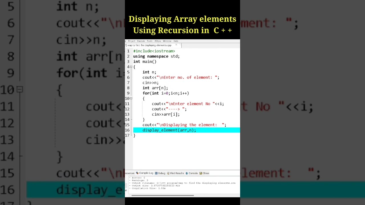 Displaying Array Elements Using Recursion In C shorts coding Displaying Array Elements Using Recursion In C shorts coding