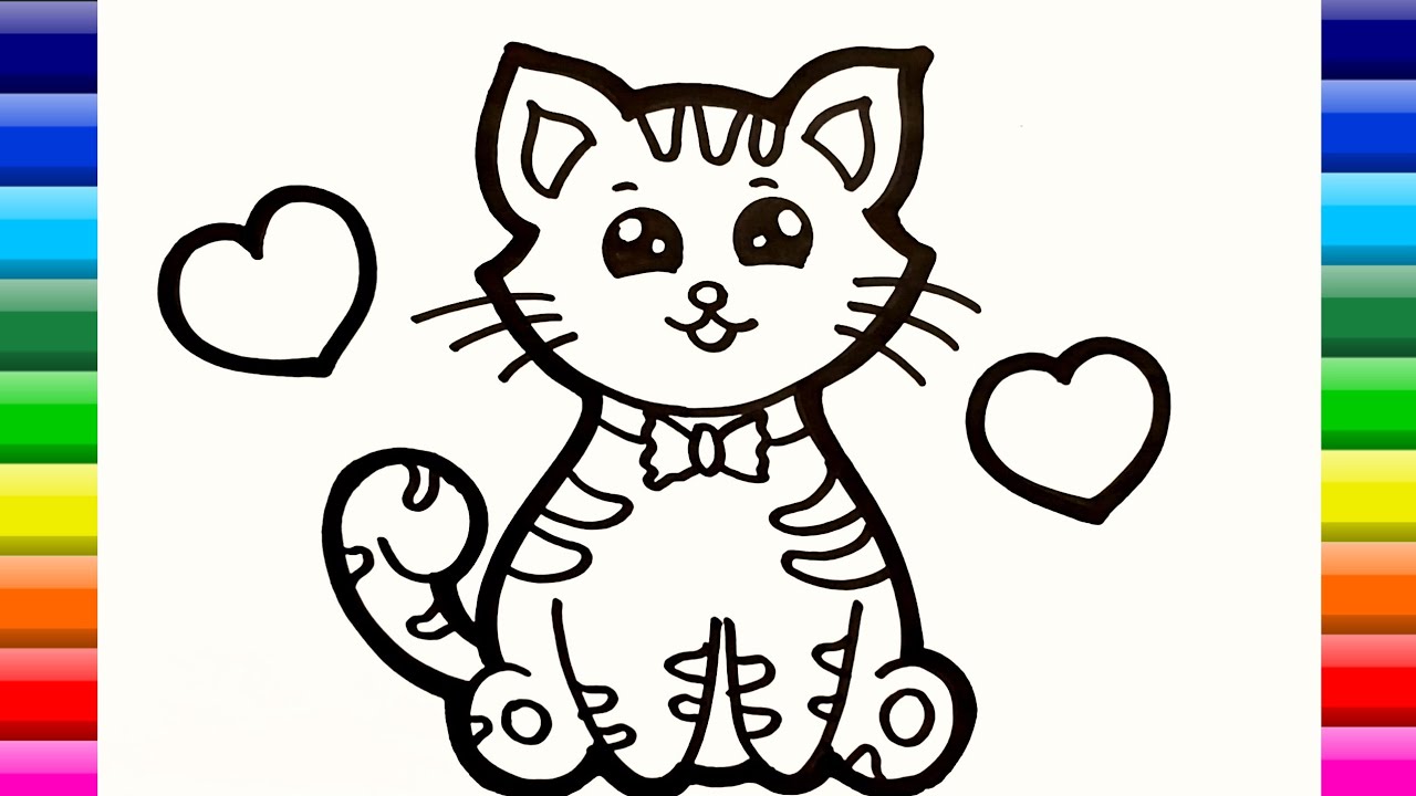Baby Cat Drawing, Painting and Coloring For kids Toddlers, How to Draw ...