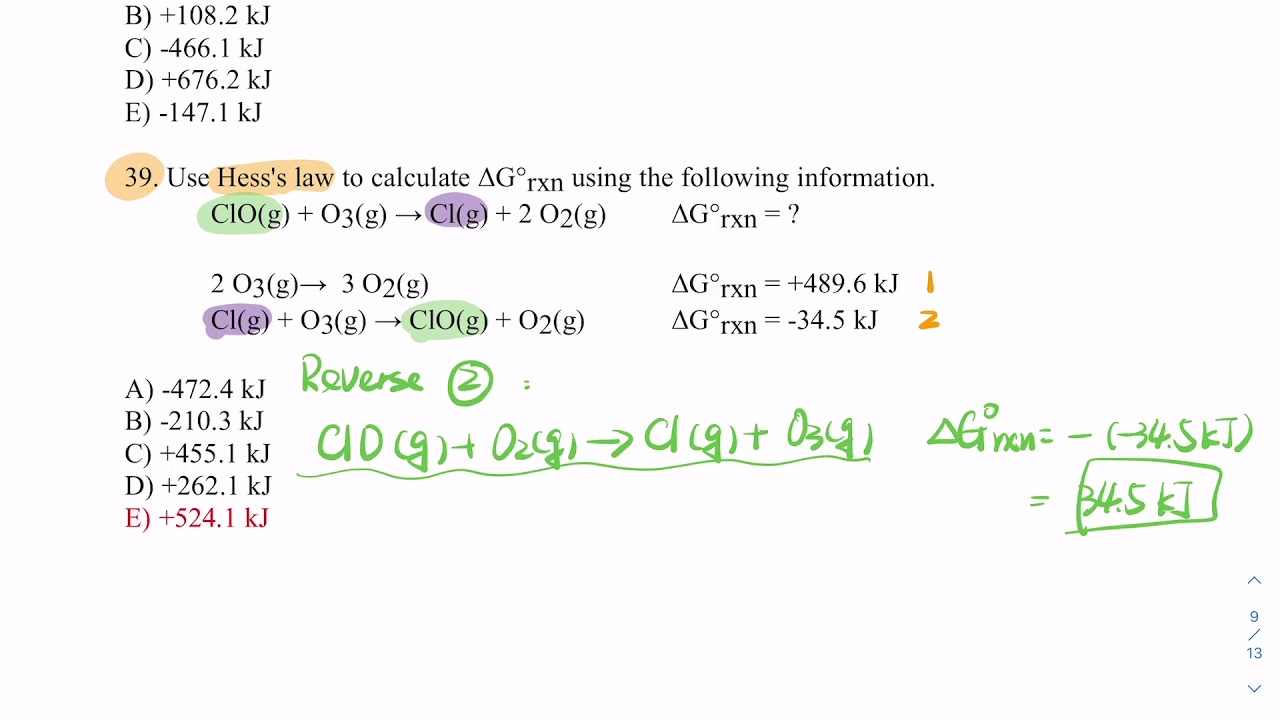 Hess Law Calculate Gibbs Free Energy - YouTube