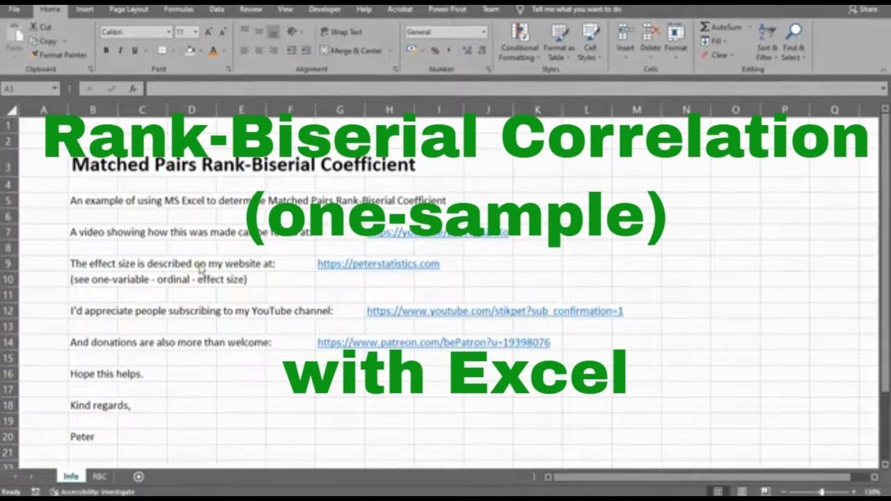 Excel - One-Sample Rank Biserial Correlation Coefficient - YouTube