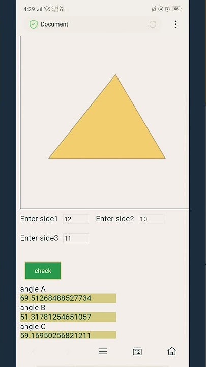 Program to find angles of triangle, area of triangle and draw it on screen #js #html #css - YouTube