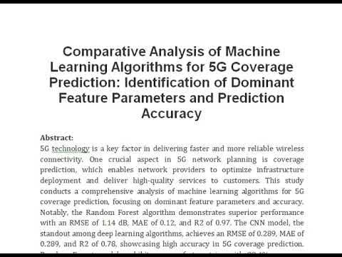 Comparative Analysis of Machine Learning Algorithms for 5G Coverage Prediction Identification of ...