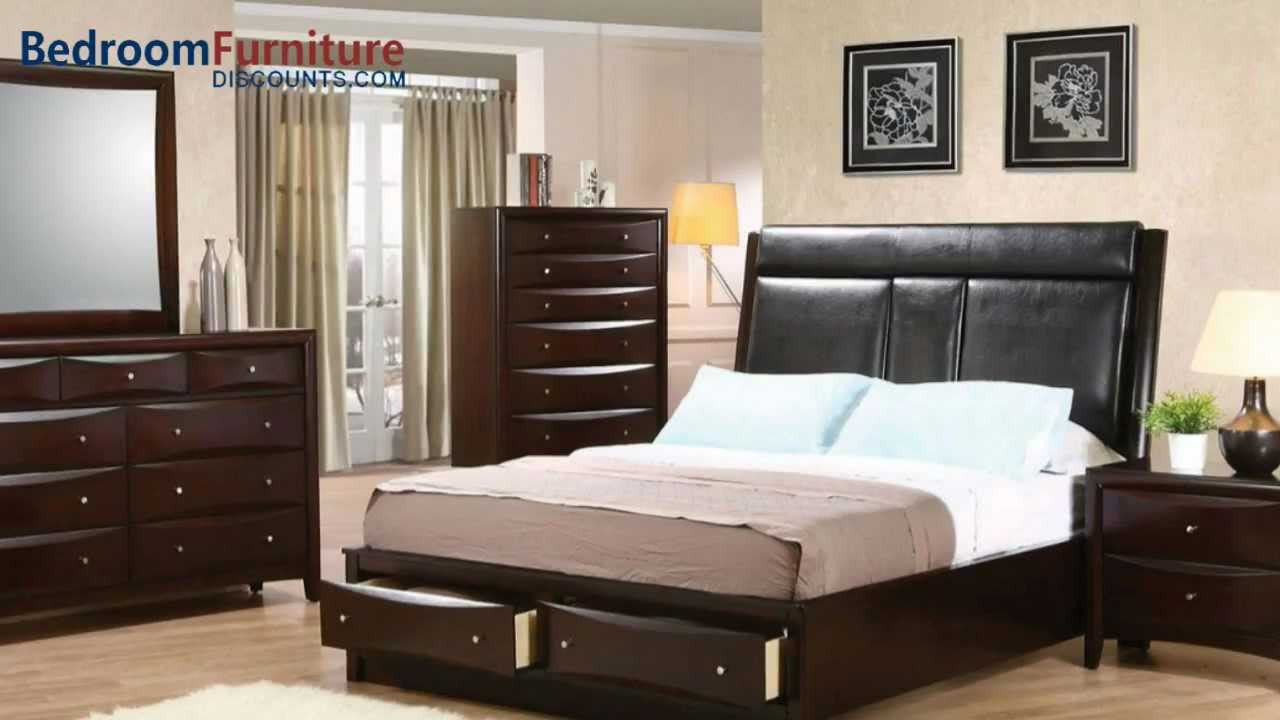 Coaster Phoenix Leather Storage Bedroom Set in Cappuccino - YouTube