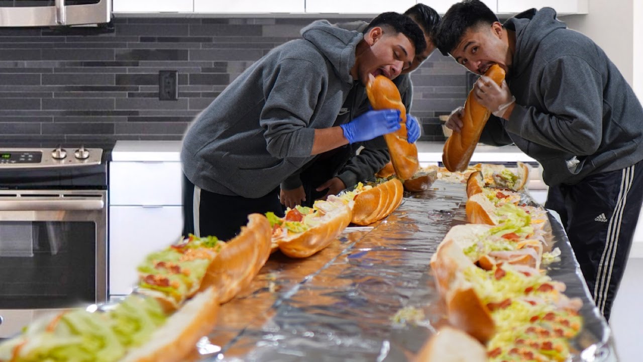 First To Finish Worlds Longest Sandwich Wins! - YouTube